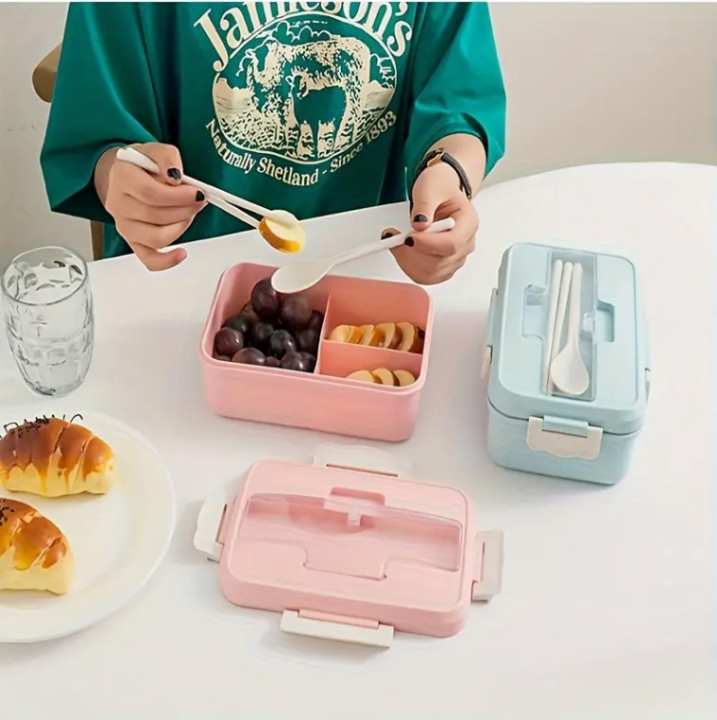 CHAINSTORE WHEAT STRAW Bento Box Lunch Box With Spoon and Chopsticks 3 ...