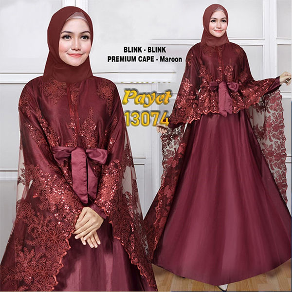 HERITAGE COD Gaun Gamis Satin + Long Cape Brukat Bordir Payet Super ...
