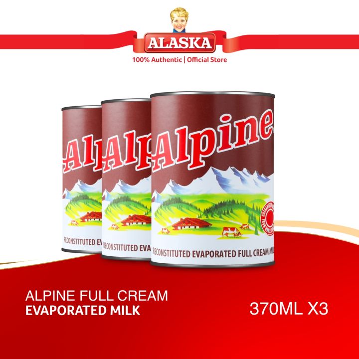 Alaska Alpine Full Cream Evaporated Milk 370ml | Set of 3 | Lazada PH