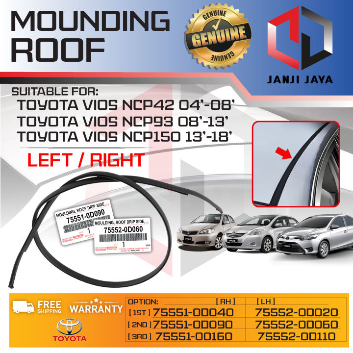 MOULDING ROOF Toyota Vios NCP42 NCP93 NCP150 LINING RUBBER OUTER STRIP ...