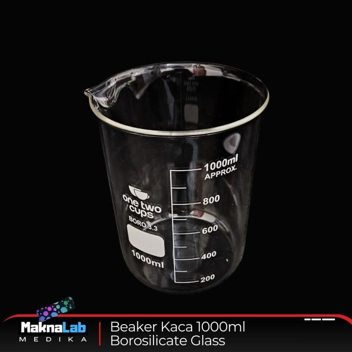 Beaker Glass 1000ml / Beaker Kaca Borosilikat l Gelas Ukur Kimia Laboratorium l Beker Kaca 1000 ...