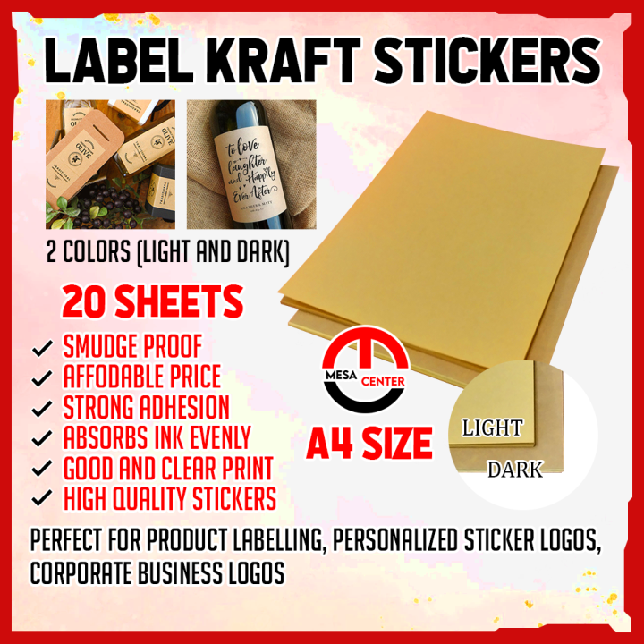 Printable Kraft Sticker Paper Labels A4 Light & Dark For Inkjet/Laser ...