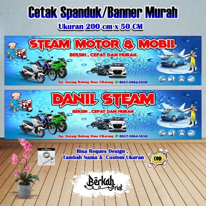 Spanduk Banner Steam Motor & Mobil Ukuran 2 meter x 50 cm | Lazada ...