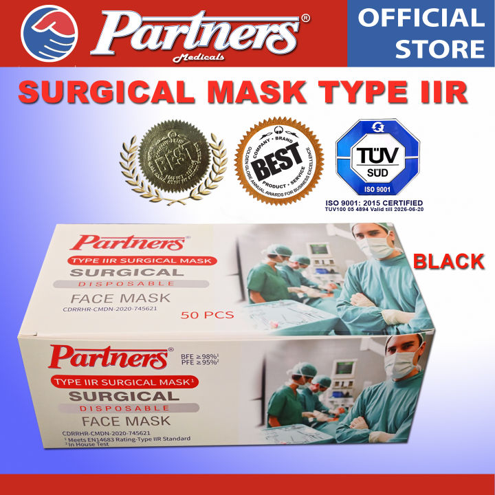 PARTNERS TYPE II-R SURGICAL GRADE FACEMASK EARLOOP 3PLY DISPOSABLE 50 ...