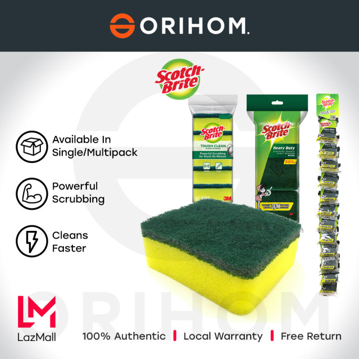 3M SCOTCH-BRITE Heavy Duty Scouring Sponge Single Pack/Multipack Kitchen Scrubber Span Basuh ...