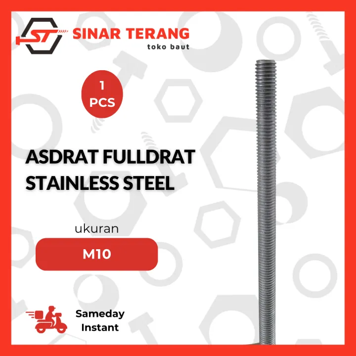 Asdrat Fulldrat M10 Stainless - Longdrat Besi Ulir 1 Meter - Stud bolt ...