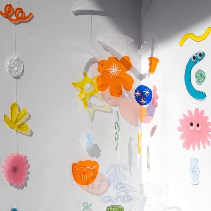 DFGY สไตล์นอร์ดิก กระดิ่งลมอะคริลิค พิมพ์ลายดอกไม้ รูปทรงเรขาคณิต จี้ ...