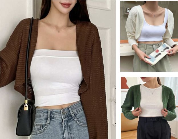 COD Korean Fashion Crop top New Trendy Solid Drop Shoulder Open Front ...