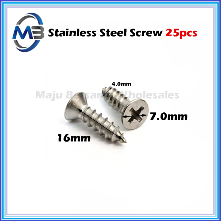 M4 Flat Head 304 Stainless Steel Self Tapping Wood Screw Skru Kayu | Lazada