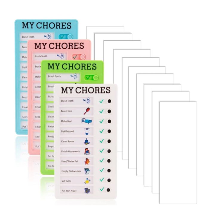 (TENK) 4 Pieces My Chores Check List Board Portable Chore Chart With 10 ...