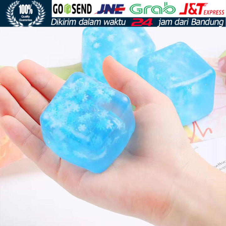 Mainan Squishy Fidget Toys Biru Es Batu Ice Block Cube Transparan ...