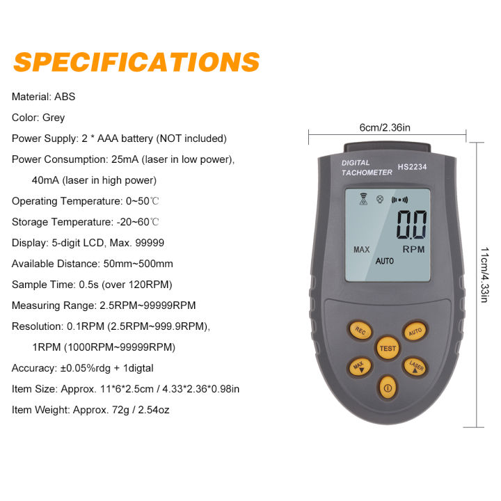 Digital Tachometer Lcd Rpm Test Small Engine Motor Speed Gauge Non ...