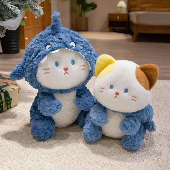 BANZU Removable Hood Shark Cat Plush Doll Calico Cat Fluffy Cute Cat ...
