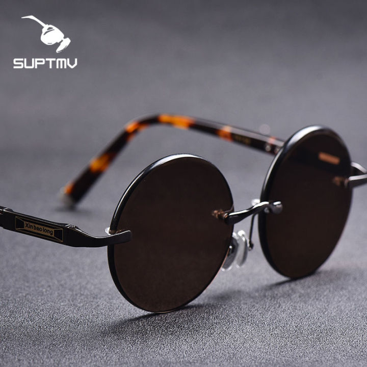 Suptmv Round Rimless Sunglasses for Men Original Genuine Vintage ...