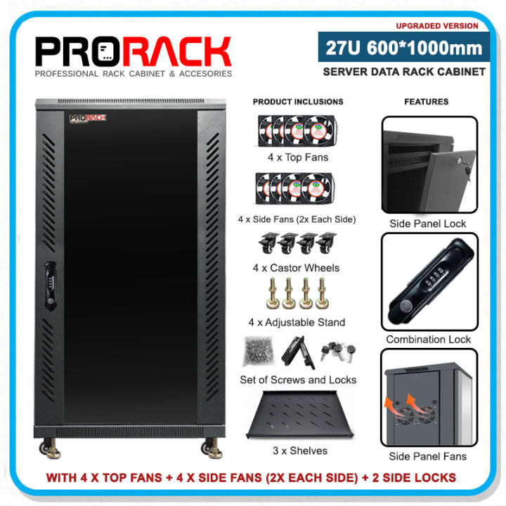PRORACK 27U (600x1000mm) Server Data Rack Cabinet for Longer Depth ...