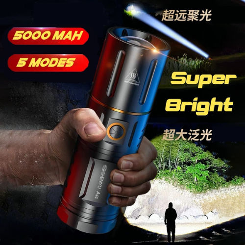 5000mAh USB LED Outdoor Flashlight Waterproof Rechargeable Zoomable ...
