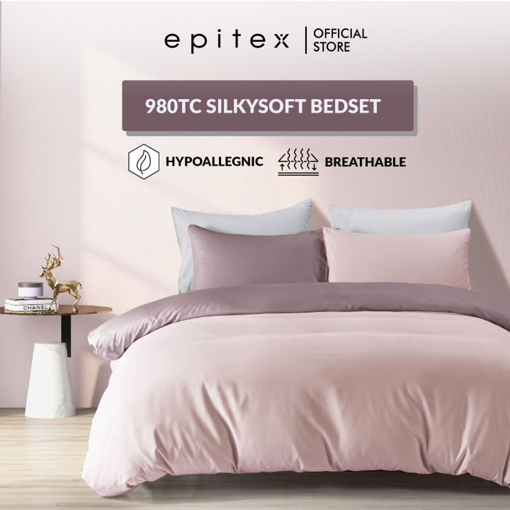 (Online Exclusive) Epinova 980TC Silkysoft Reversible Soild Fitted Sheet Set - Bedsheet Set ...