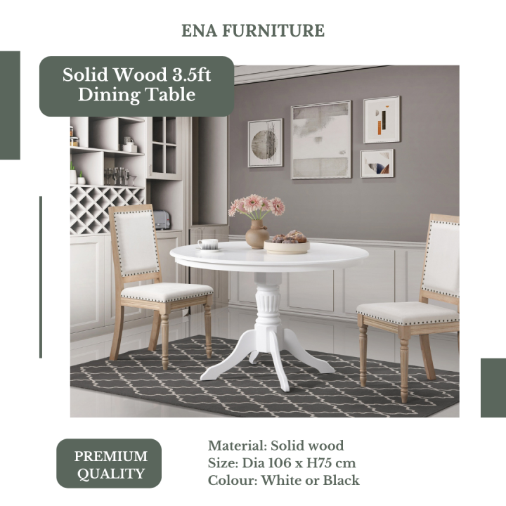 Cottage Style Solid Wood 3.5ft Round Dining Table / Meja Makan Bulat ...