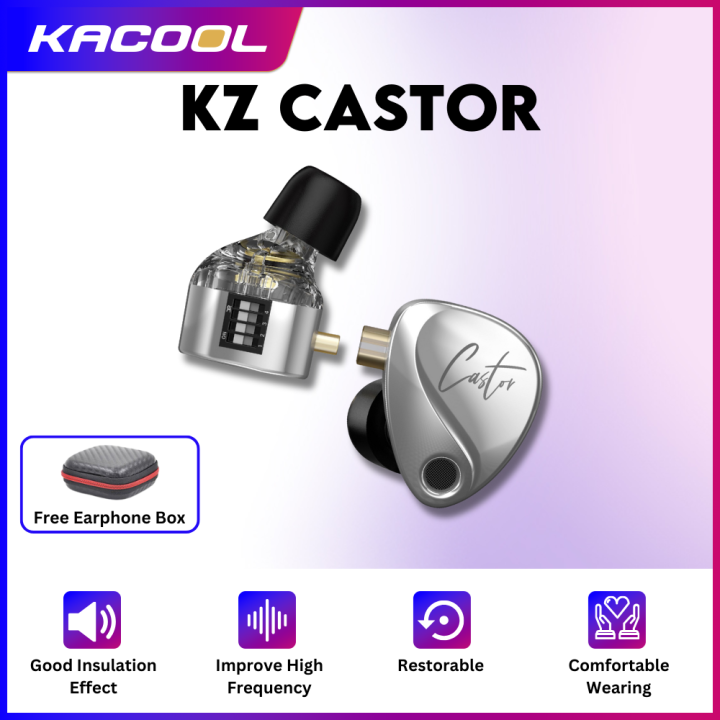 KZ Castor In-Ear Headphones Dual Dynamic 2DD 10mm+8mm Hi Fi Headset With Mic Noise Cancelling ...
