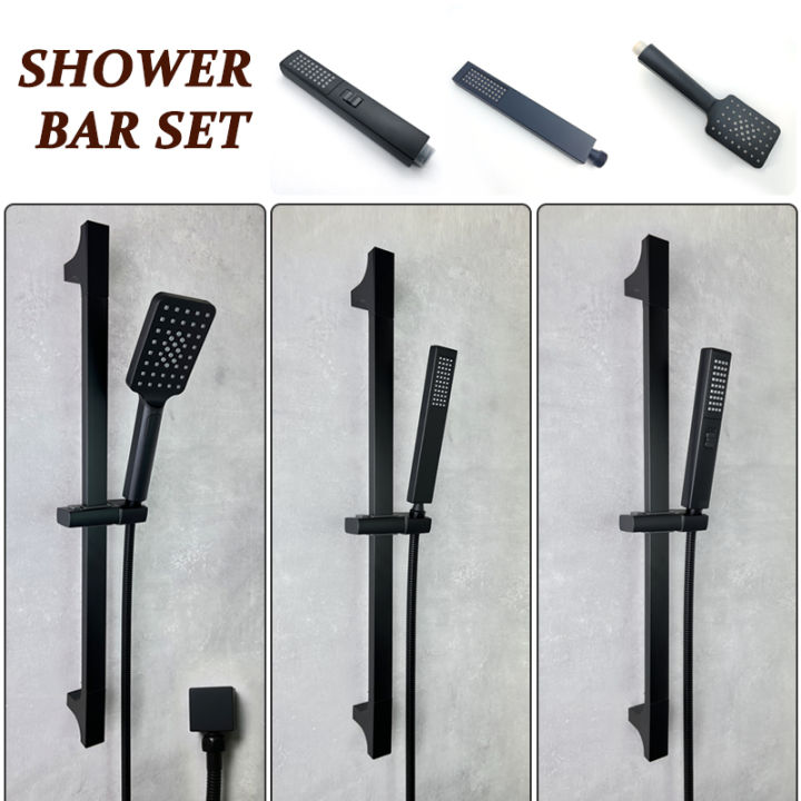 Shower Slide Bar Set Matt Black Brass Outlet Connector ABS/Brass Hand ...