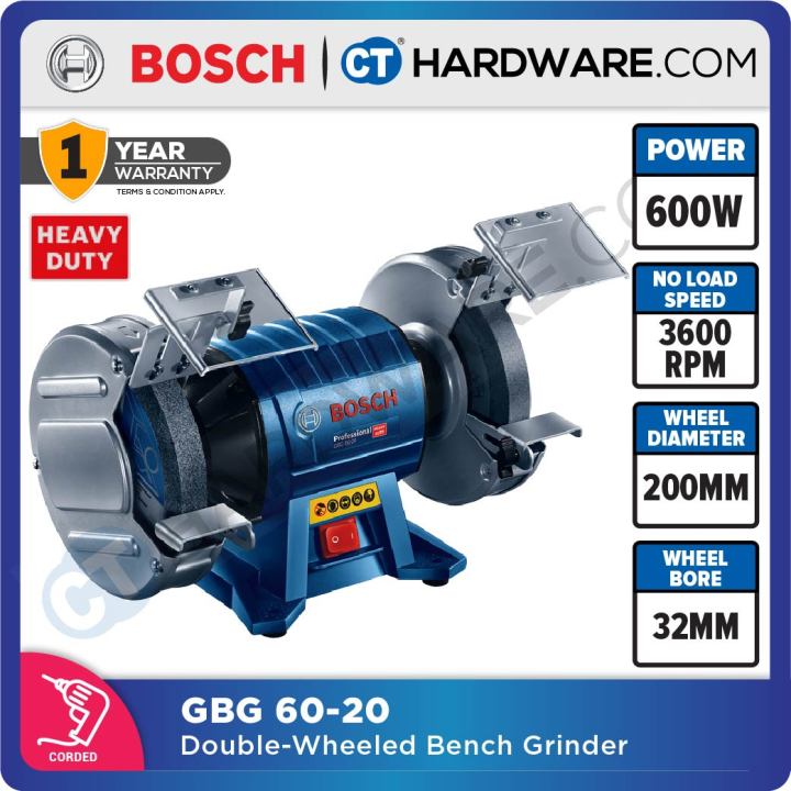 BOSCH GBG 60-20 PROFESSIONAL CORDED DOUBLE-WHEELED BENCH GRINDER 600W ...