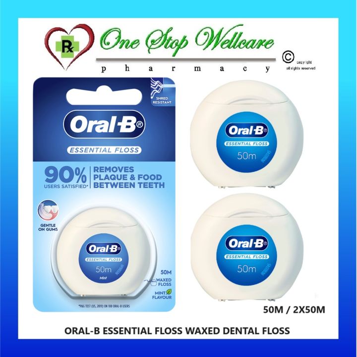 ORAL-B ESSENTIAL FLOSS WAXED DENTAL FLOSS 50M / 2X50M | Lazada