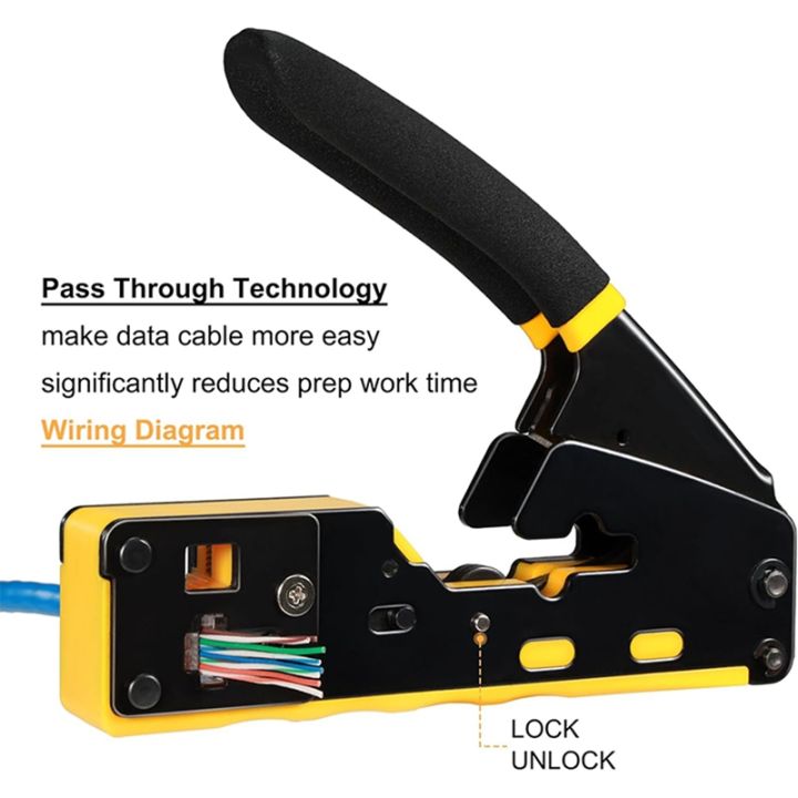 RJ45 Crimp Tool Kit Pass Through Cat6 Crimping Tool for Cat5 Cat5e Cat6 ...