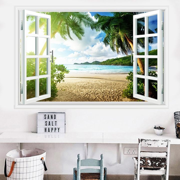 Landscape Beach Sunset View 3D Window Effect Canvas Painting Seascape ...