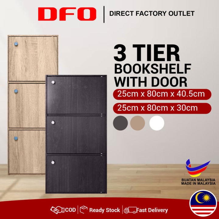 DFO 3 Tier Bookshelf with Doors / Multipurpose Shelf / Rak Buku 3 Tingkat/ Home Furniture / Wood ...