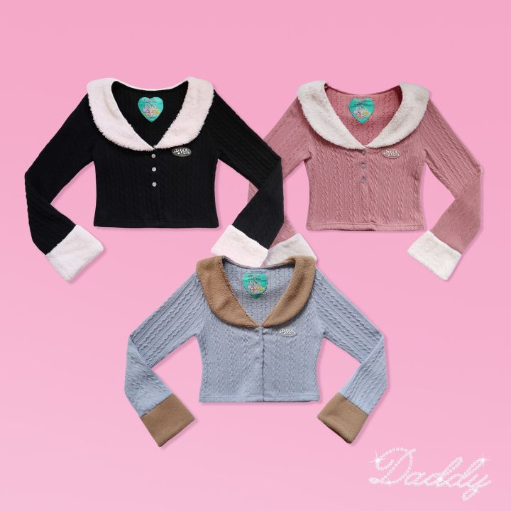 DADDY | Ditto Blouse เสื้อไหมพรมแขนยาว คอวี สีชมพู สีฟ้า สีดำ | Lazada ...