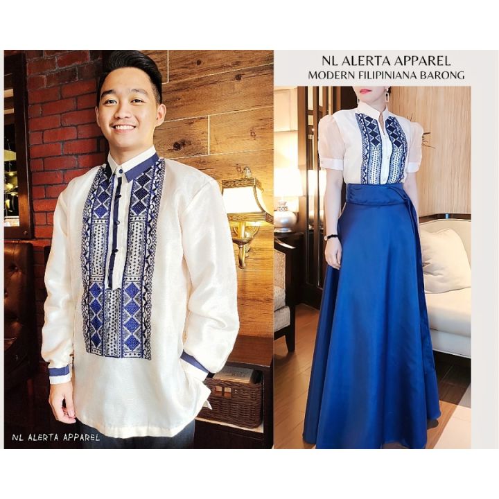 MODERN FILIPINIANA TOP BARONG AND SKIRT WITH TIE FOR WOMEN AND BARONG ...