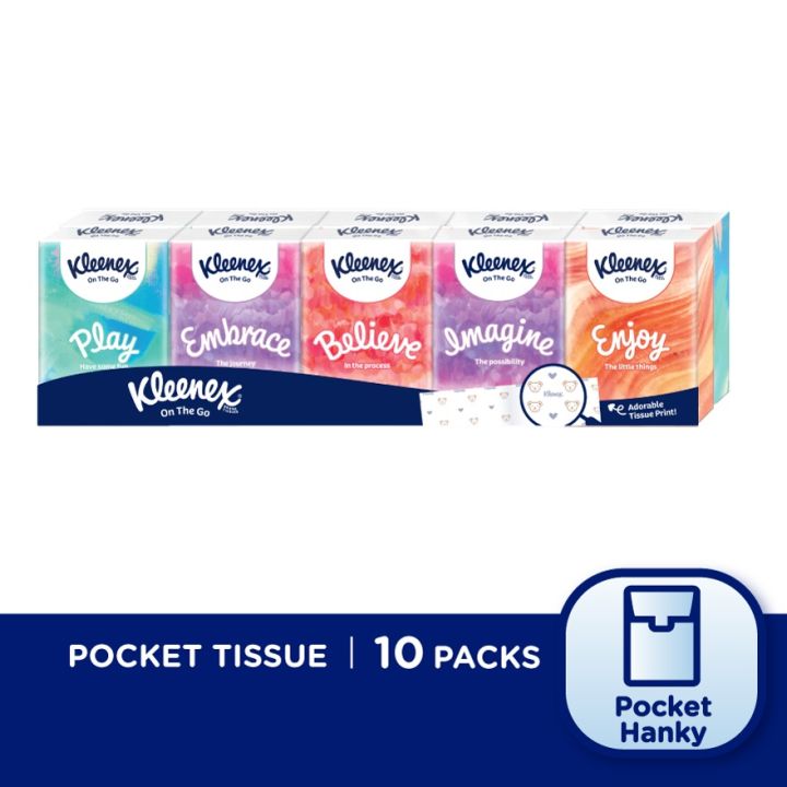 KLEENEX Hanky Pack Pocket Tissue 3 Ply 9s x 10 Packs Travel Tissue Mini ...