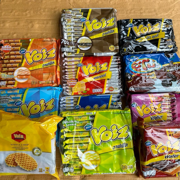 ขนม เวเฟอร์วอยซ์ แครกเกอร์ voiz แบบ 5 บาท 12 ซอง รส เนย ช็อค ชีส เลมอน ...