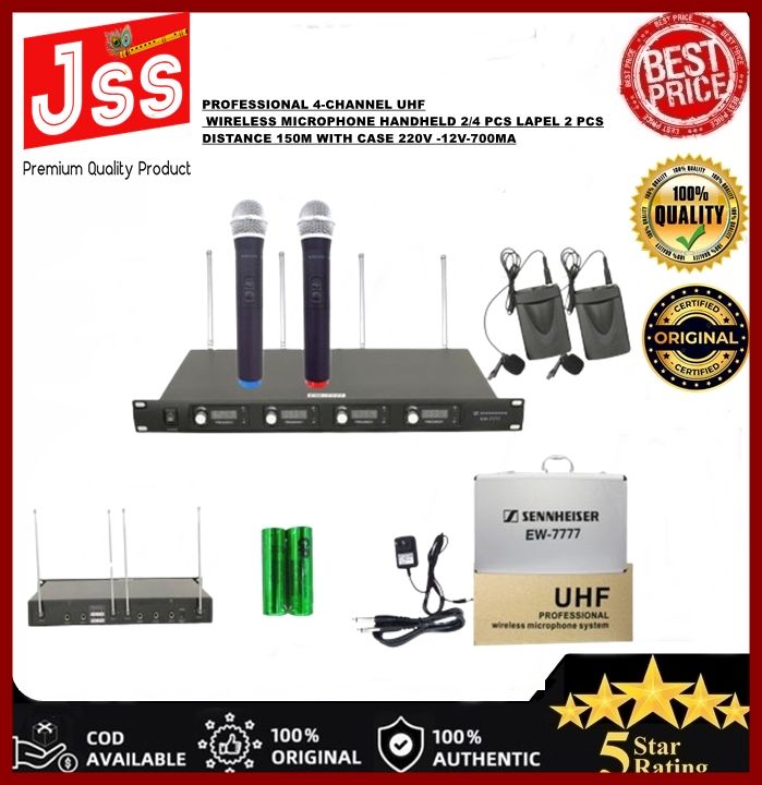 JSS PROFESSIONAL 4-CHANNEL UHF WIRELESS MICROPHONE HANDHELD 2/4 PCS ...