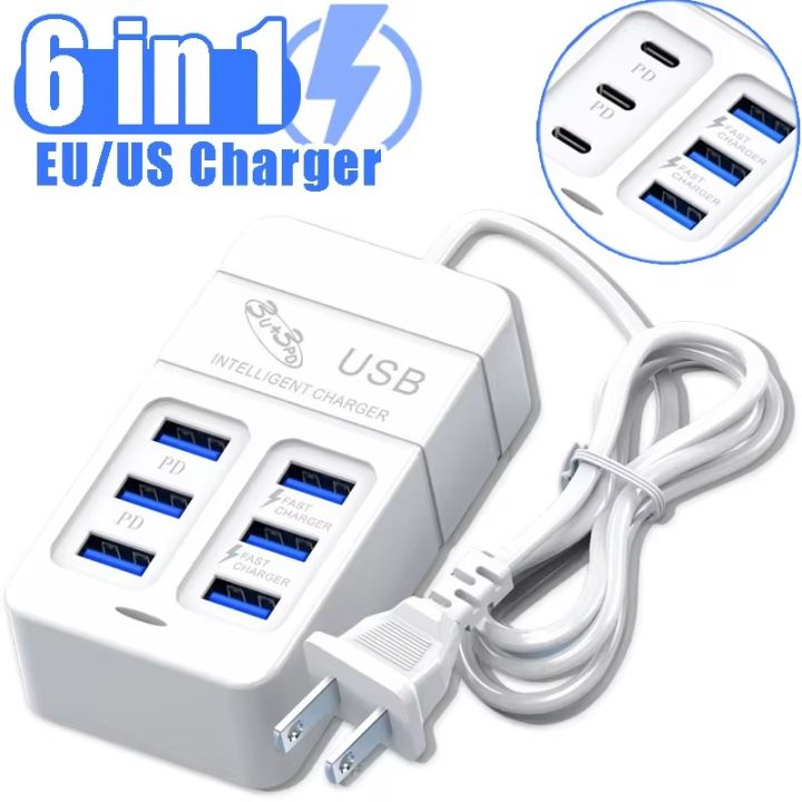 35W 6 Ports USB Power Strip Wall Chargers Fast Charging Power Socket ...
