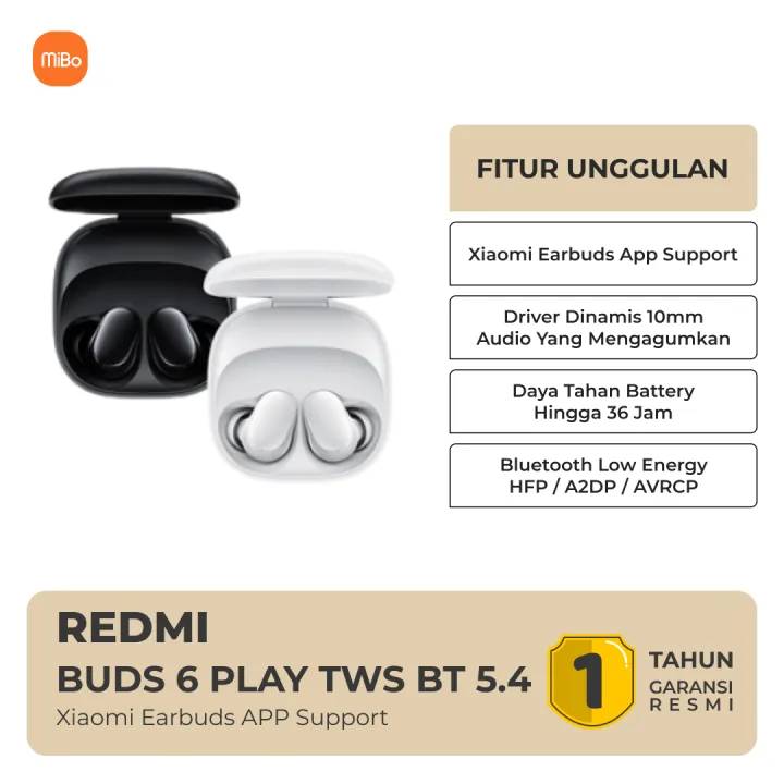 Xiaomi Redmi Buds 6 Play Bluetooth 5.4 Baterai Hingga 36 Jam Xiaomi ...