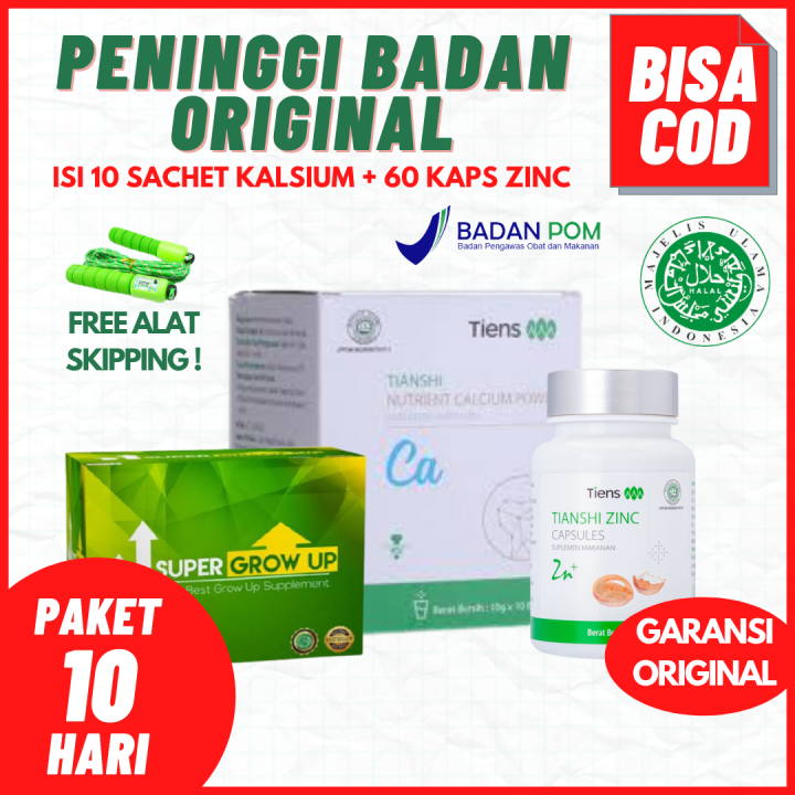 Super Grow Up Peninggi Badan Paket 10 hari / isi 10 sachets kalsium + 60 kapsul zinc / FREE alat ...