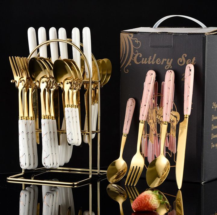 Peralatan Makan Sendok Set Keramik 24 Pcs / Sendok Set Dengan Rak Mewah ...