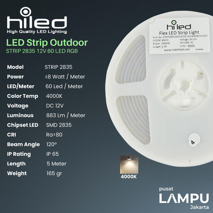 HILED LED STRIP/2835/60LED/DC12V/OUTDOOR - 3000K | Lazada Indonesia