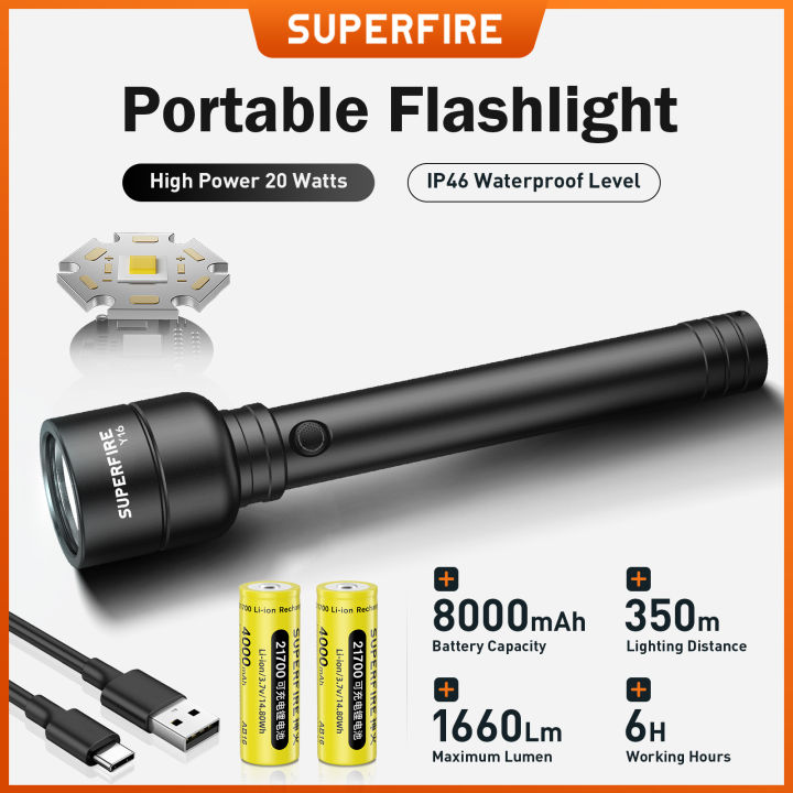 SUPERFIRE Outdoor Heavy Duty Flashlight Water proof High Power Super ...