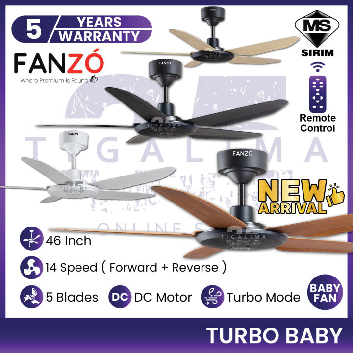 FANZÓ FANZO TURBO BABY 46 Inch 5 Blades 7 Speed DC Motor With Remote ...