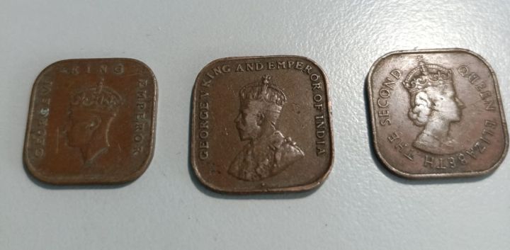 Straits Settlements 1 cent square copper coin King George V and King ...