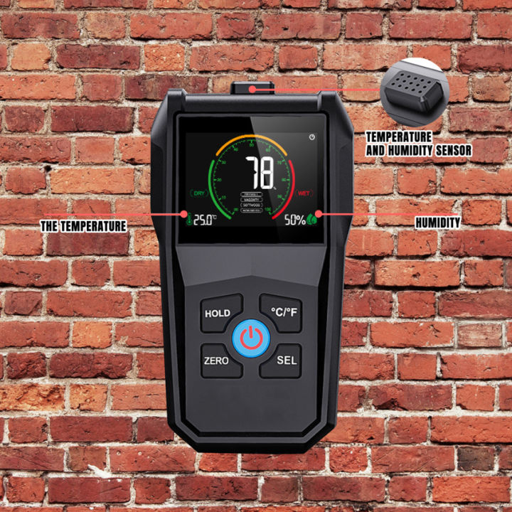 Full-angle upside-down display wood moisture meter ambient temperature ...