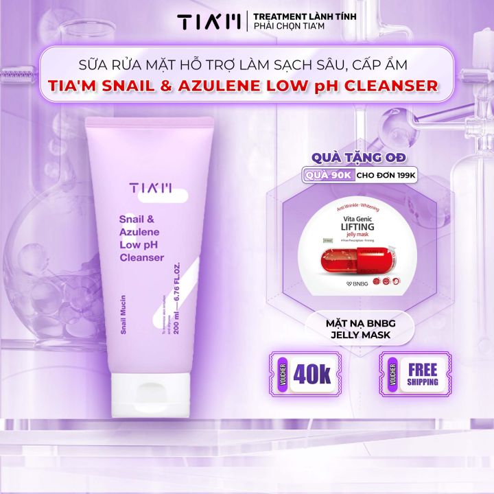 Sữa Rửa Mặt Làm Sạch, Dưỡng Ẩm Chiết Xuất Từ Ốc Sên & Hoa Cúc TIA’M Snail & Azulene Low pH ...