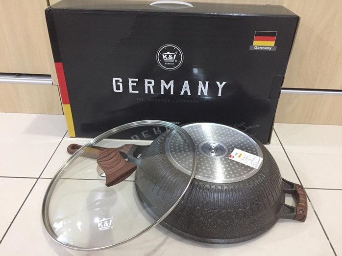 K&I Germany Die Cast Granite Non Stick Induction Wok With Lid Kuali ...