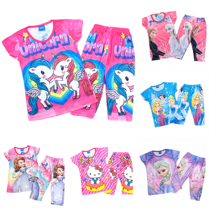 เสื้อผ้าเด็กผู้หญิง ชุดเสื้อกางเกง ลายเจ้าหญิง ผ้ามันผ้าไมโคเกรดพรีเมี่ ...