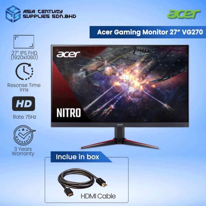 Acer Nitro VG270 E 27" FHD IPS 75Hz 1ms VBR Gaming Monitor with AMD ...