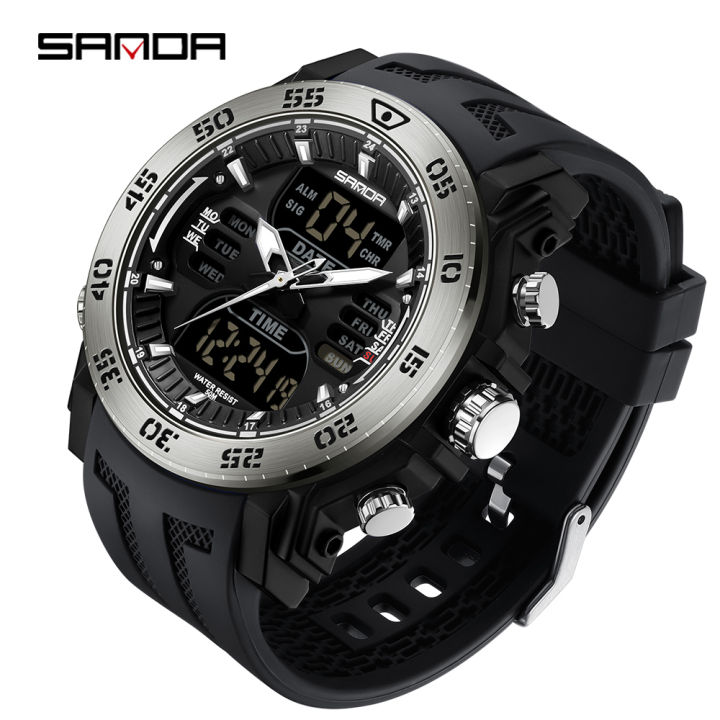 SANDA Men's Fashion Digital Quartz Dual Display Watch Countdown Clock ...