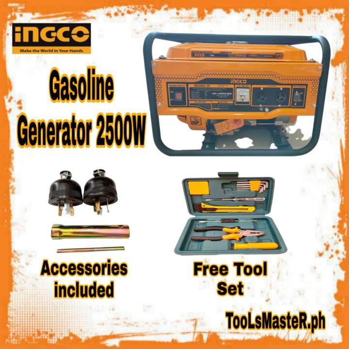 INGCO Original 2500W/2.5kva Gasoline Generator GE25005-5P FREE Tool set ...