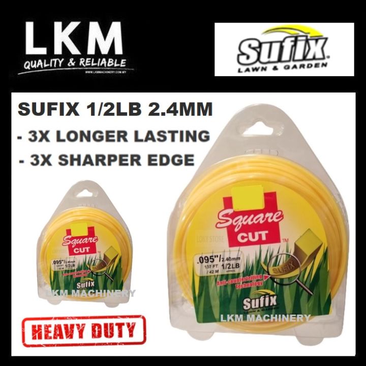 SUFIX Square Brush Cutter Nylon Rope For Garden/ Tali Mesin Rumput 1/2LB 2.4MM | Lazada